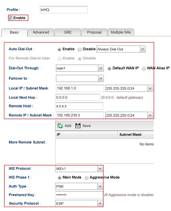 IPsec Tunnel Main Mode μεταξύ DrayTek Routers (Client με Στατική IP)